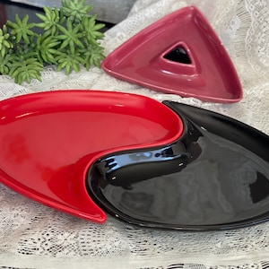 Geometric Ceramic Tray Black Red Serving Snack Dish Triangle Platter ...