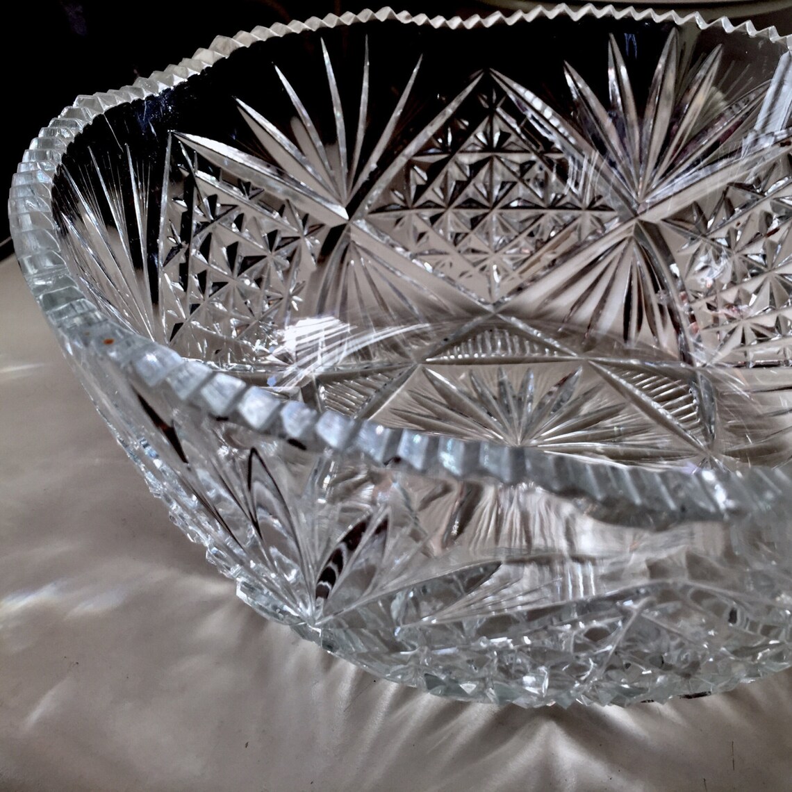 Large Round Hand Cut Crystal Bowl Vase Scalloped Saw Tooth Cut - Etsy
