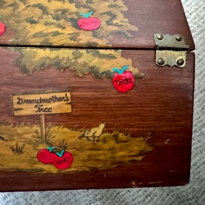 Wooden Purse Box Handmade 70s Grandmother's Gift Teacher Apple Tree Art ...