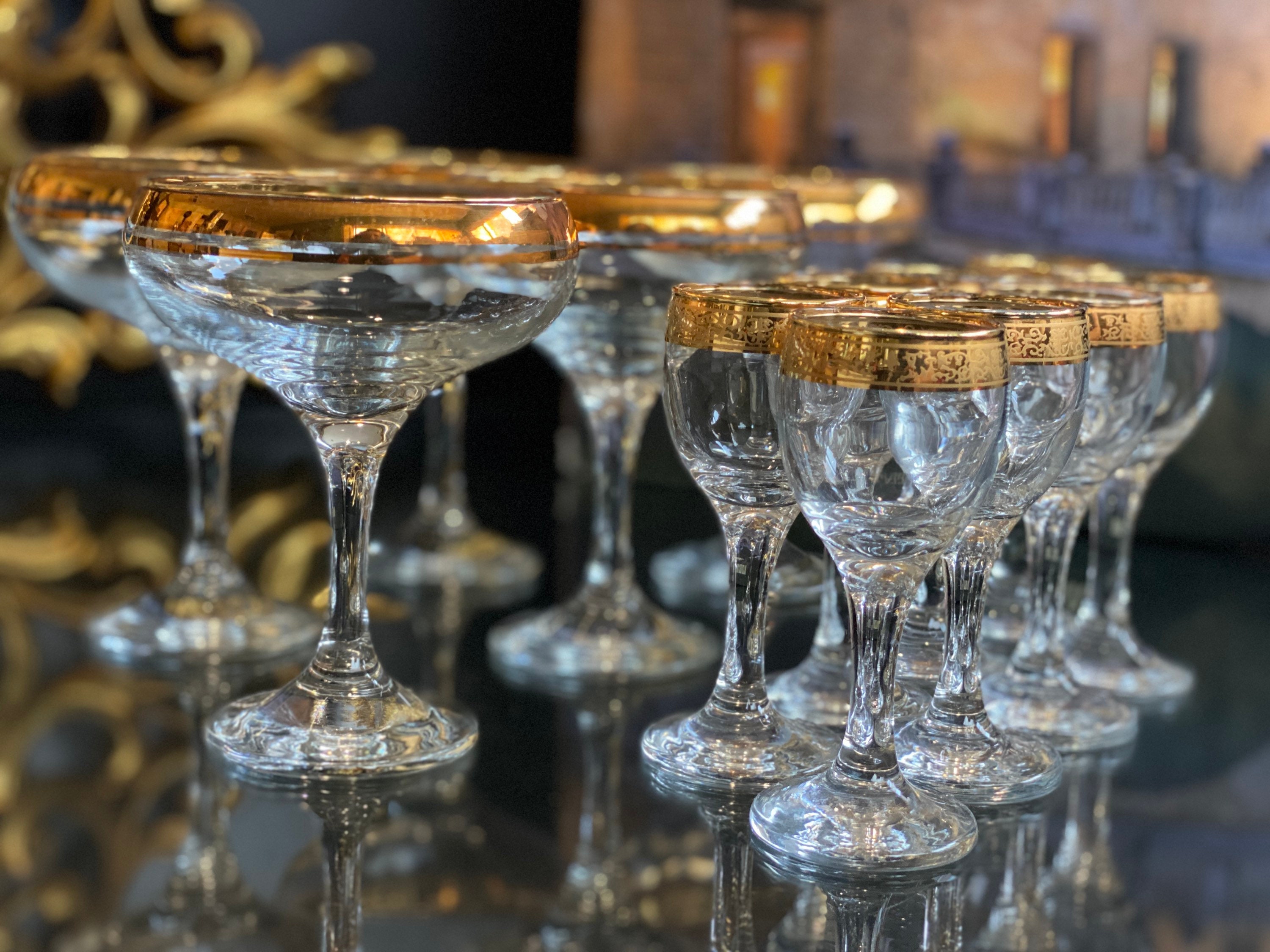 Barware Home & Living Etched Gold Glasses Gold Rim 6 Vintage Glass w ...