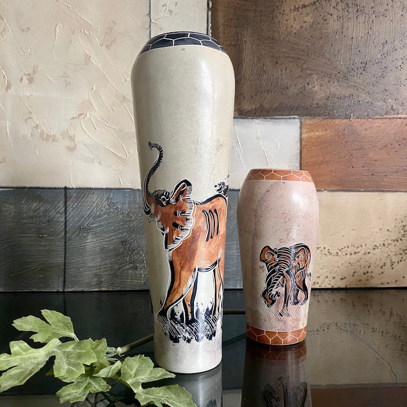 Safari Animal Bud Vases Soapstone Handmade African Art Decor Giraffe ...