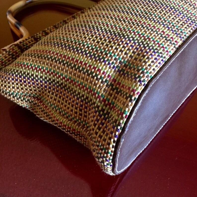 Retro Hand Woven Fabric Purse Wooden Handles Bamboo Beach - Etsy