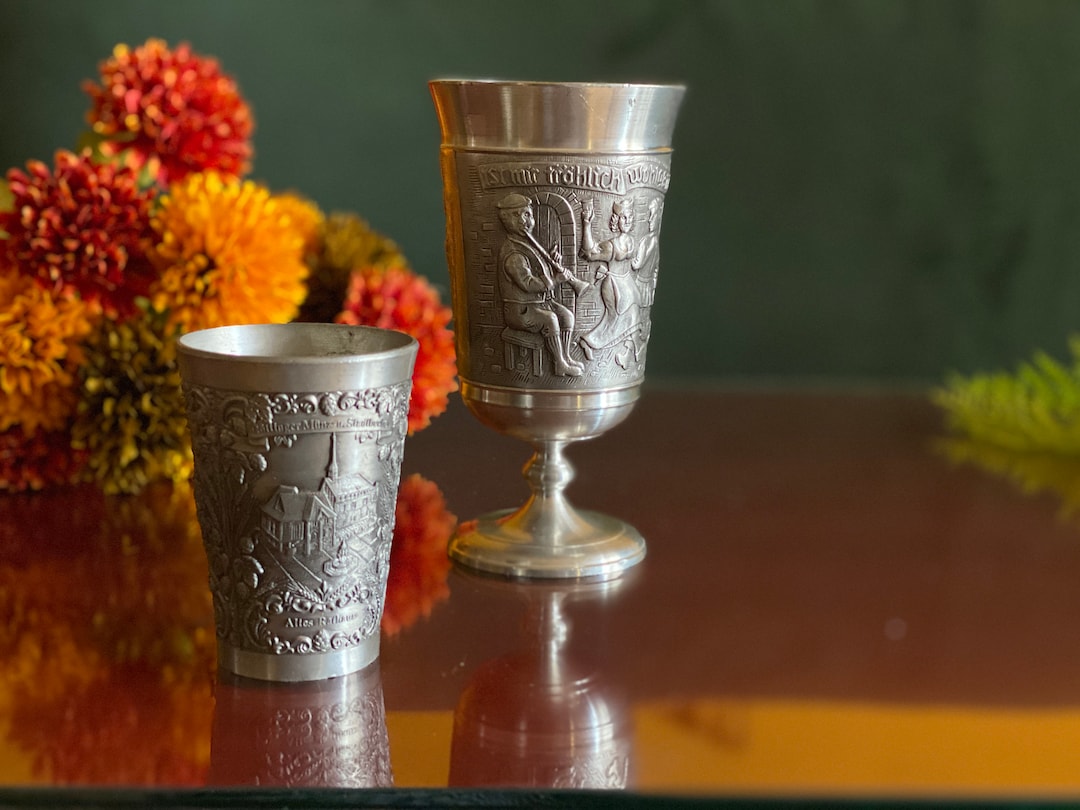 German Goblet Pewter Shot Cup Drinking Bar Collectible Folk Decor ...