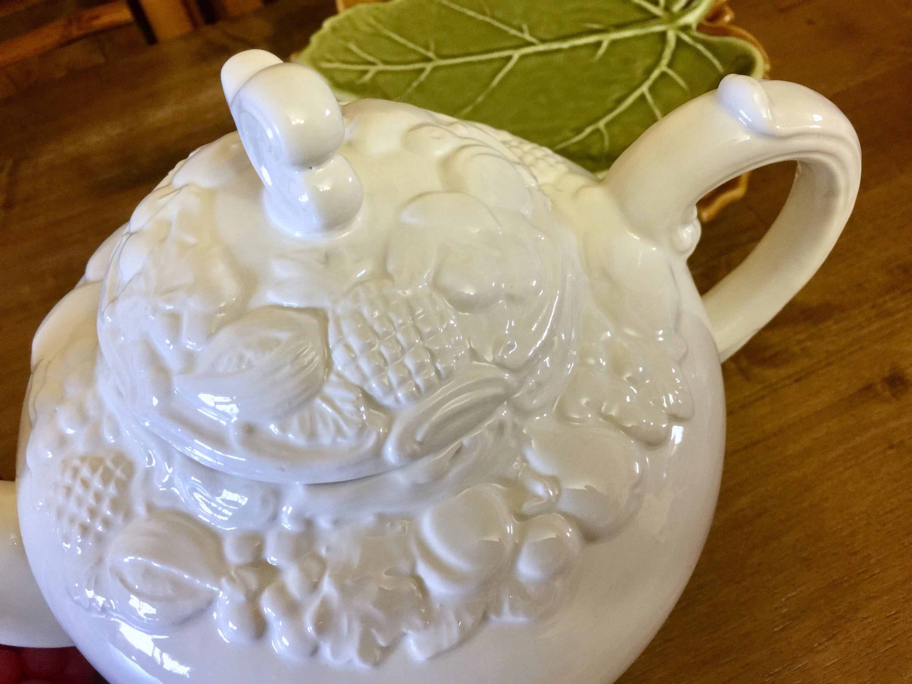 White Teapot Large Italy Handmade Ceramic Embossed Fruits | Etsy