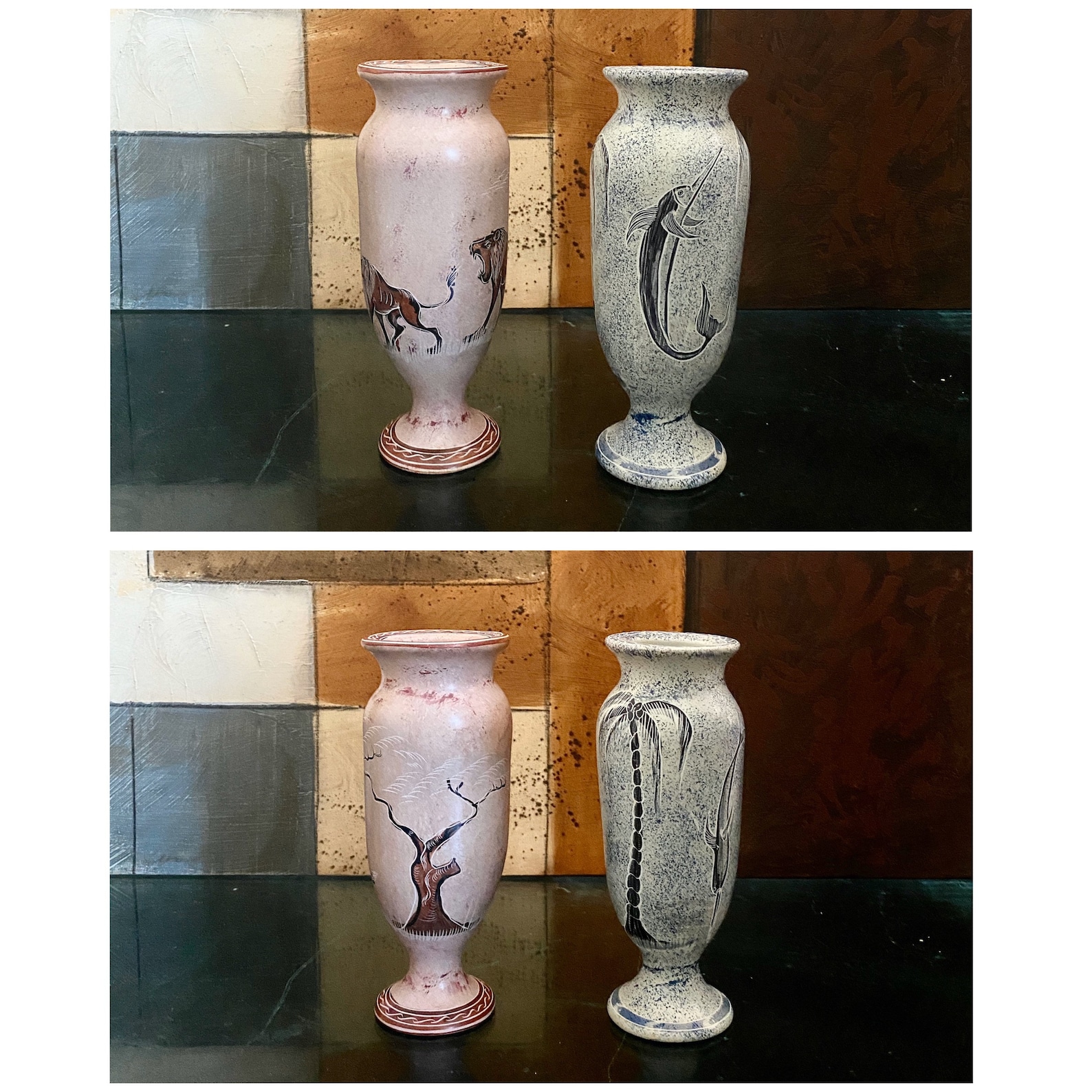 Safari Animal Vases Trophy Soapstone Handmade African Art Lion Decor ...