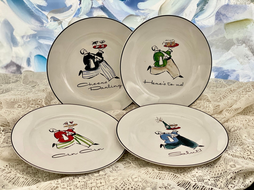 Salad Plates Italian Waiter Art Serving Set Butler Dessert Cocktail ...