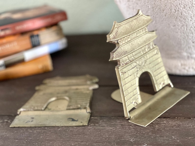 Brass Folding Bookends Korean Asian Pagoda Temple Bronze Castle ...