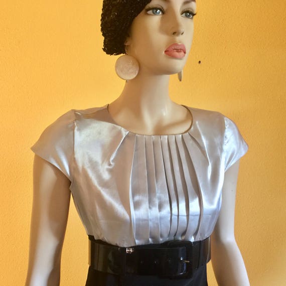 Metallic Silver Pencil Dress Retro Flapper Pleated Bo… - Gem