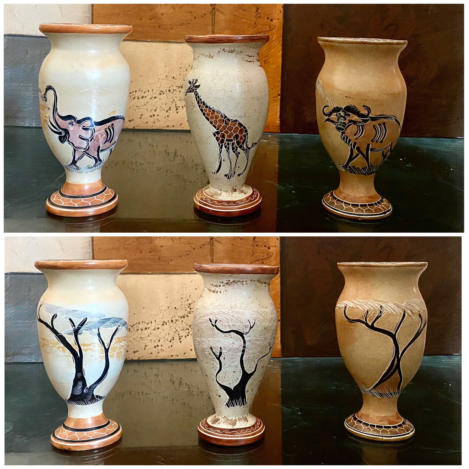 Safari Animal Vases Trophy Soapstone Handmade African Art Lion Decor ...