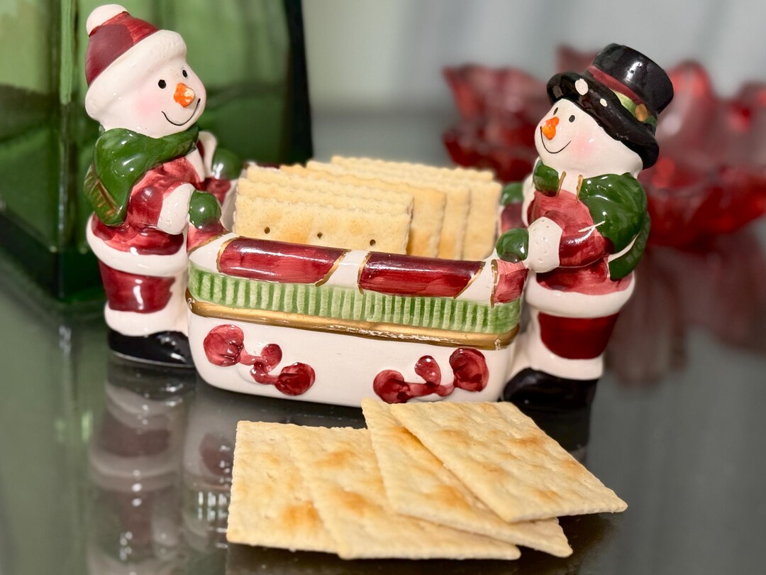Snowman Candy Dish Cracker Serving Nuts Holiday Table Christmas Party ...