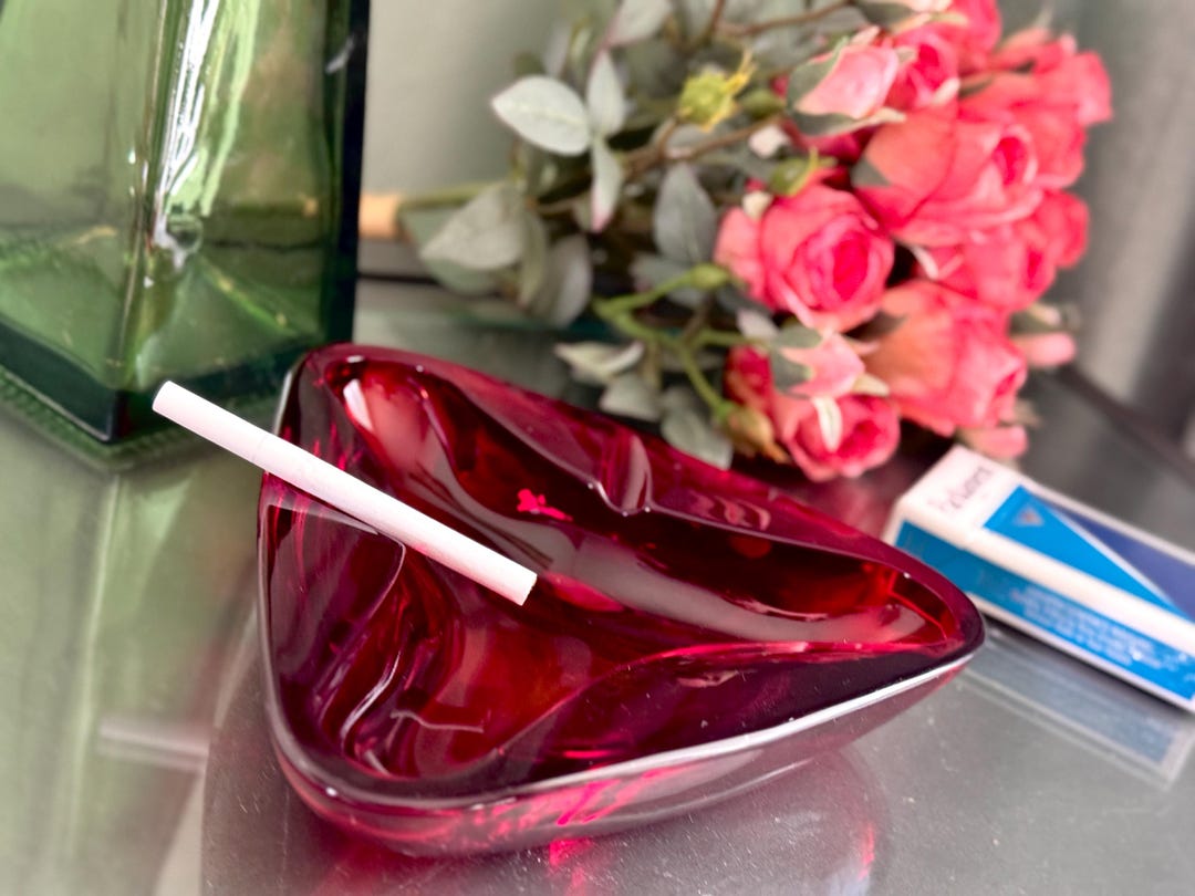 Ruby Red Ashtray Murano Art Glass Large Thick Hand Cut Heavy Triangle ...