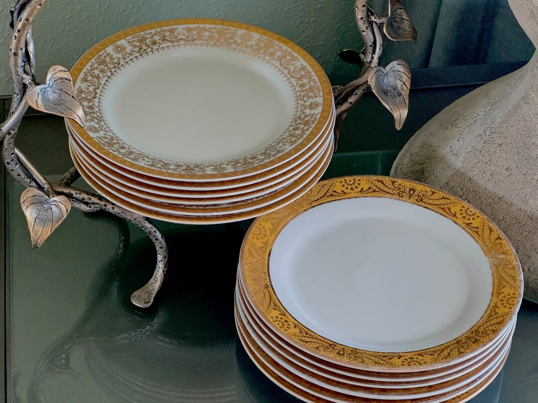 Gold Trimmed Plates Bread Butter Porcelain Italy Fine China Victorian ...