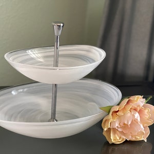 Tiered Frosted Glass Serving Tray Oval Desert Stand Tea Party ...