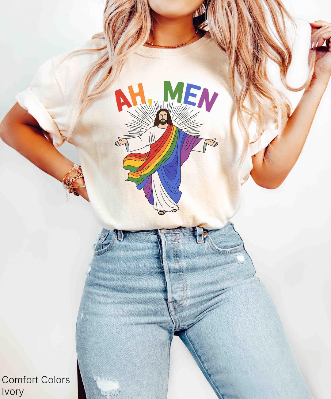 Ah Men Pride Jesus Shirt, Funny Jesus Pride, LGBTQ Rainbow Graphic ...
