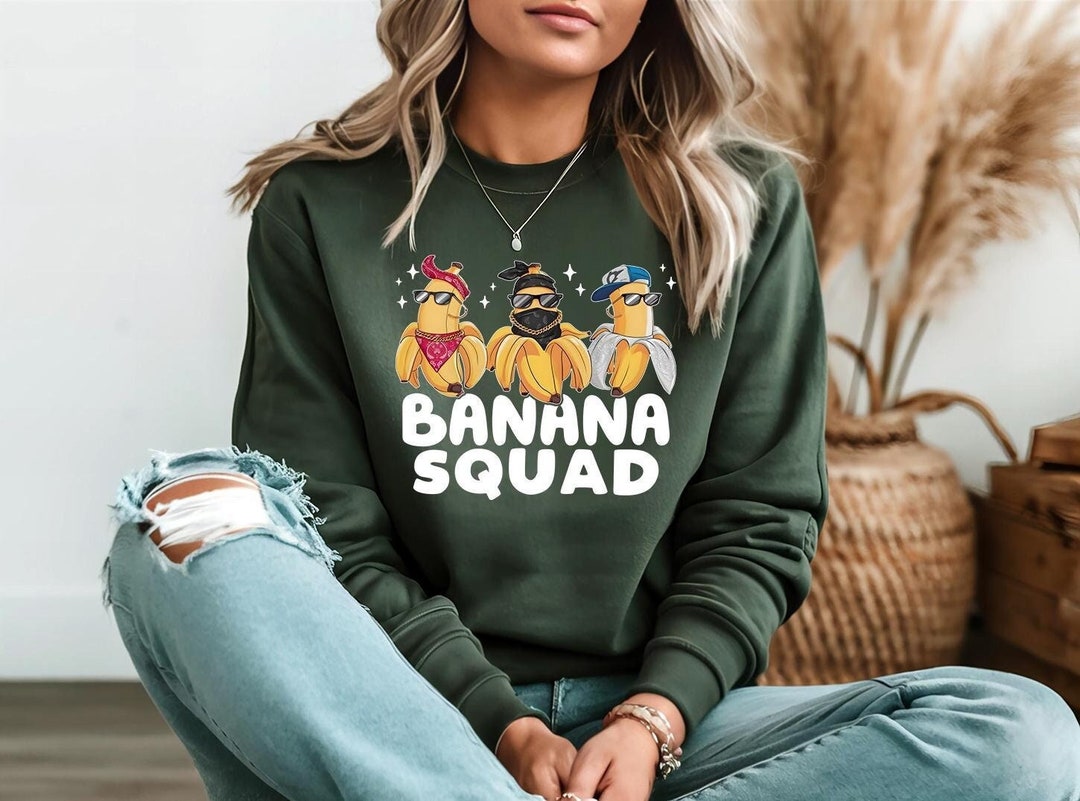 Banana Squad Sweatshirt Funny Cartoon Banana Graphic Pullover Cute and ...