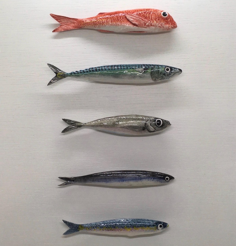5 Different Ceramic Fish, a Red Mullet, a Mackerel, a Horse Mackerel ...