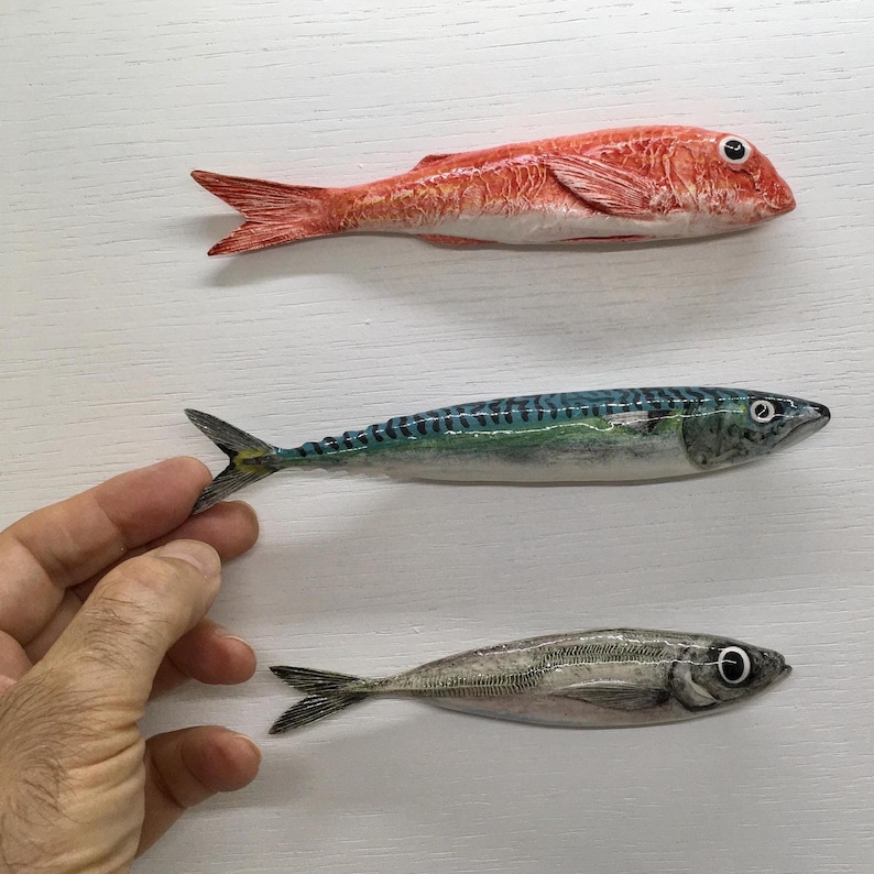 5 Different Ceramic Fish, a Red Mullet, a Mackerel, a Horse Mackerel ...