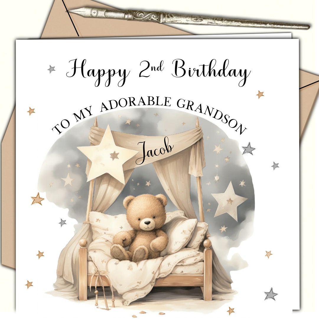 1st 2nd Birthday Card for Great Grandson Son Godson Nephew Teddy Bear ...