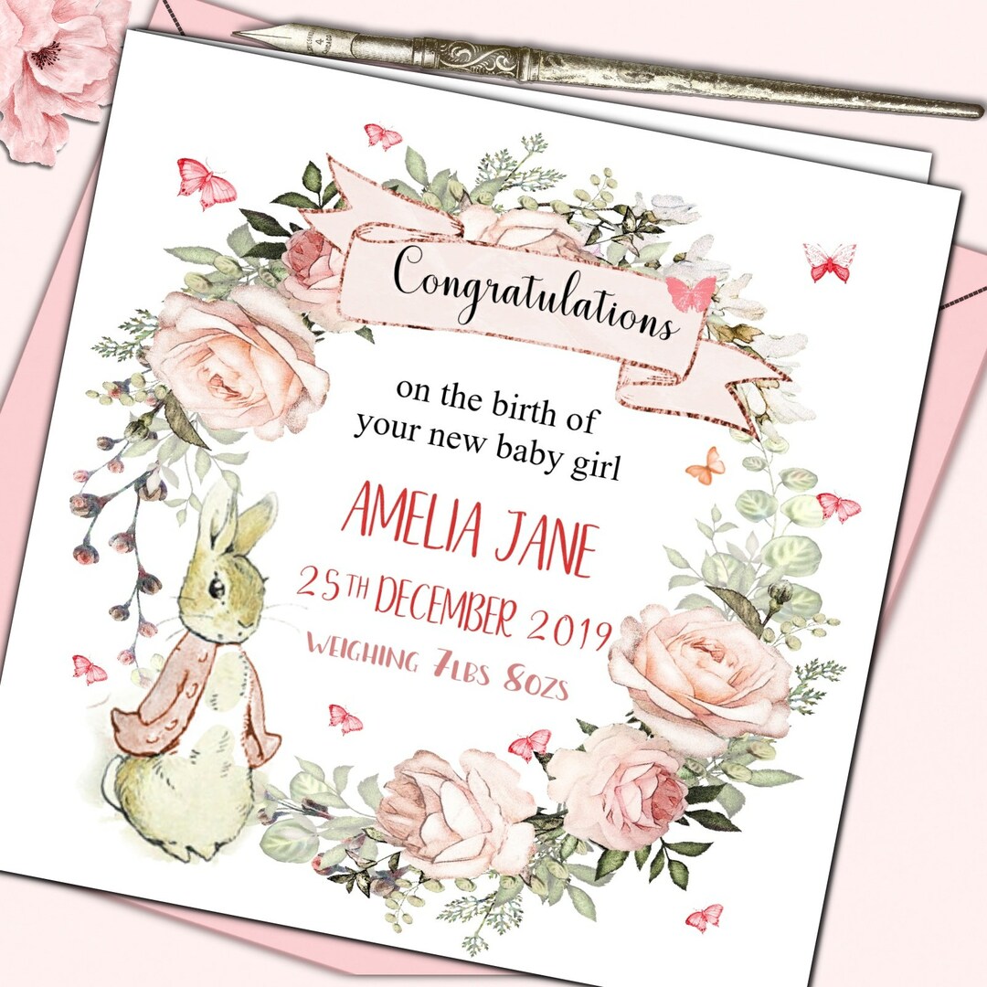 Personalised New Baby Birth Arrival Card Girlpersonalised - Etsy