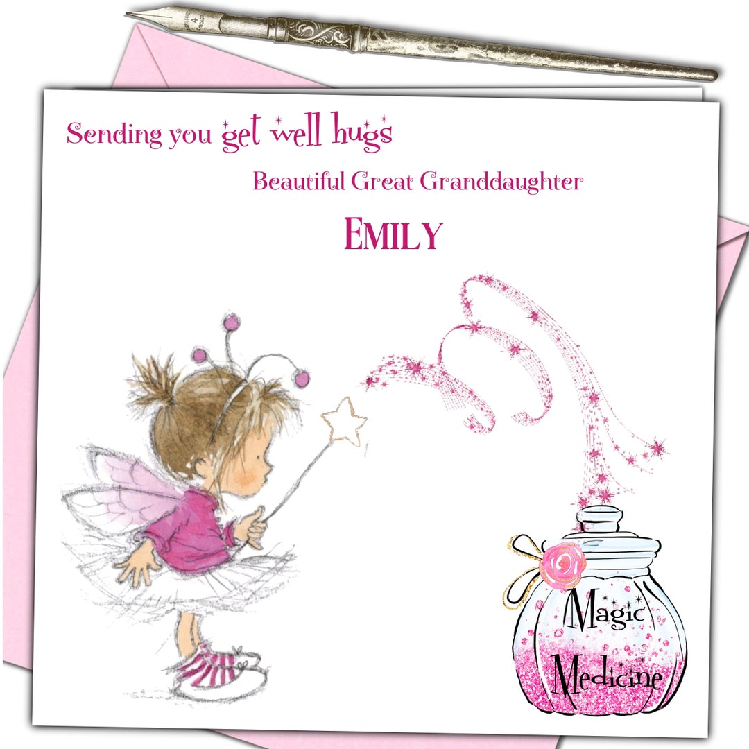 Personalised Get Well Soon Card for Little Girl Great Granddaughter ...
