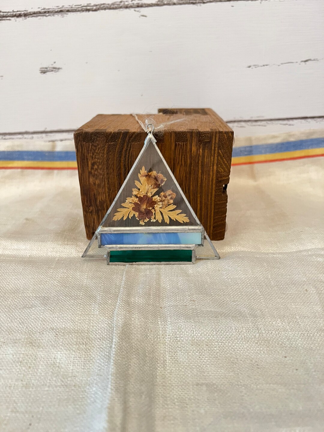 Vintage Leaded Stained Glass Sun Cather With Pressed Flower - Etsy