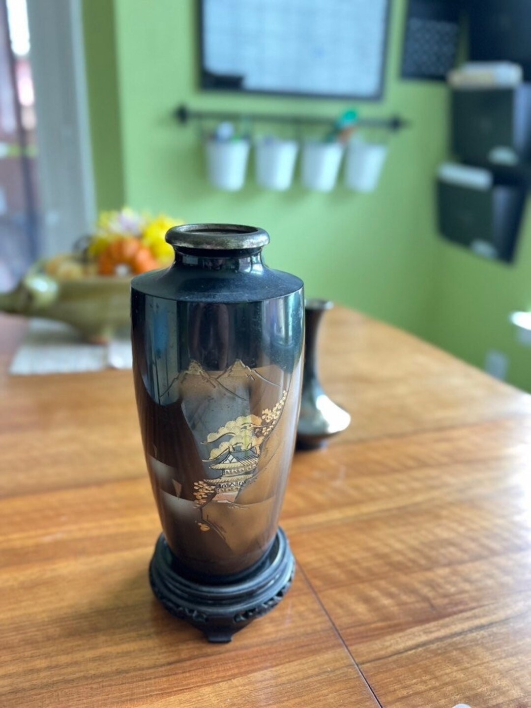 Vintage Japanese Black Metal/brass Mountain Pagoda Vase - Etsy
