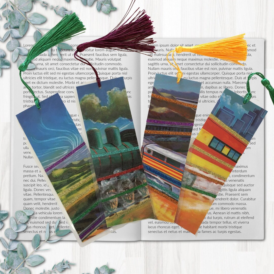 Train Inspired Laminated Bookmark With Tassel, Colorful Abstract Art ...