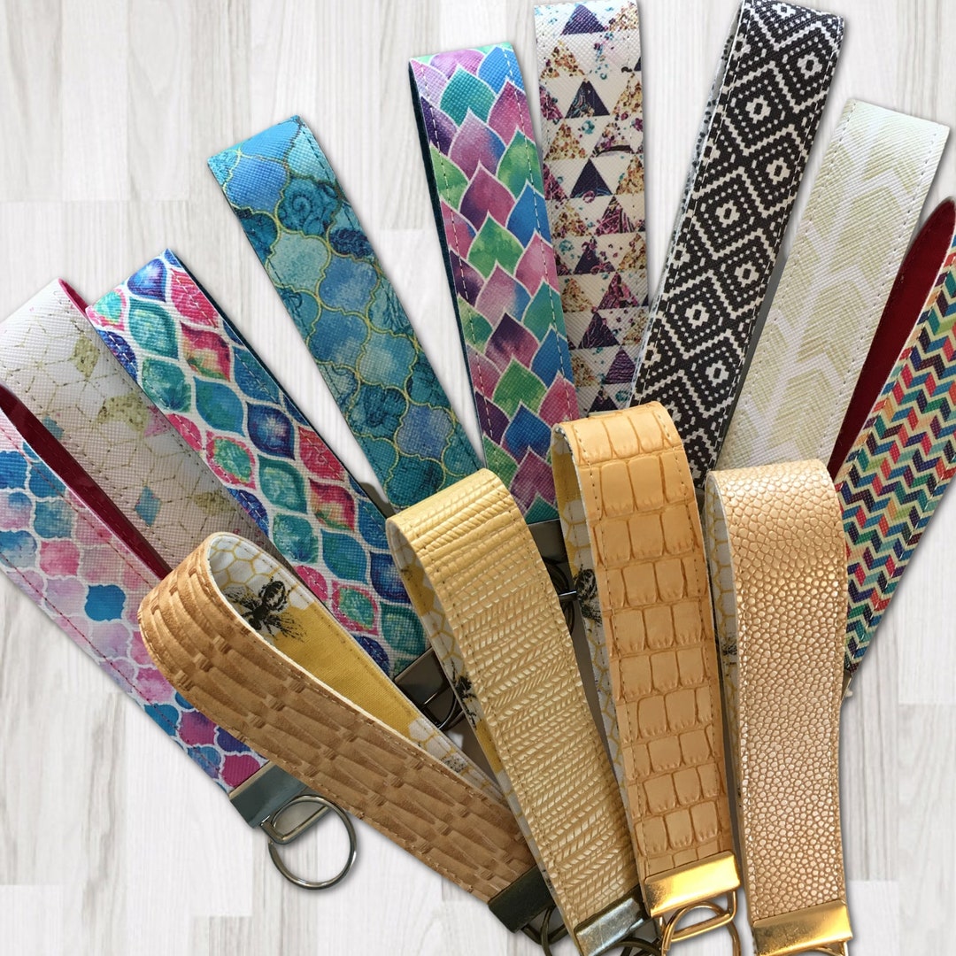 Double Sided Faux Leather and Fabric Keyfob Wristlets - Etsy