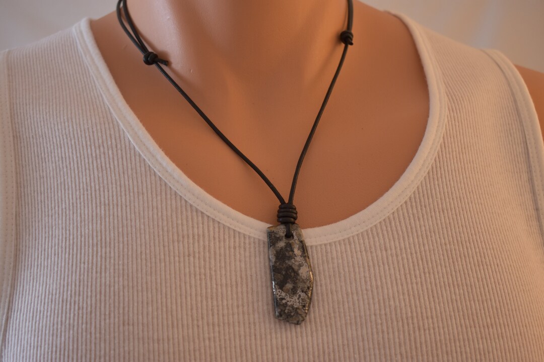 Silber Erz Stein Anhänger & Leder verstellbare Herrenkette, Herrenkette ...