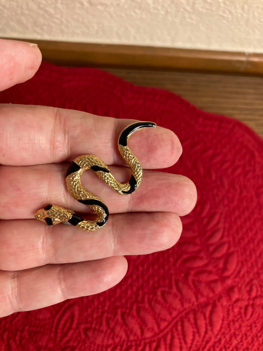Black & Gold Enameled Snake Pin - Etsy