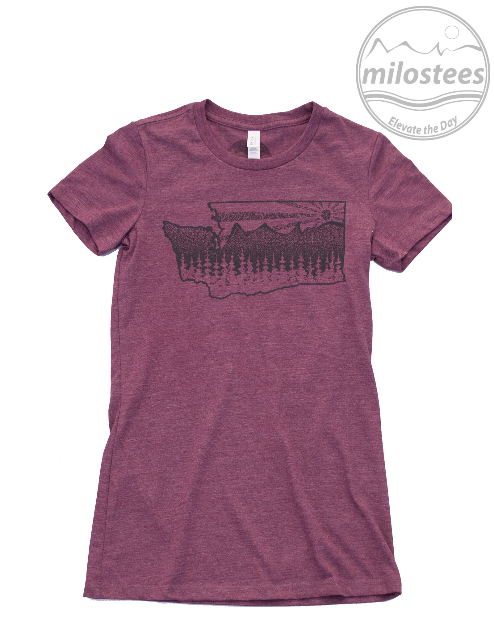 Washington State Shirt for Her, Mountains the Sun & Tree Hand Printed ...