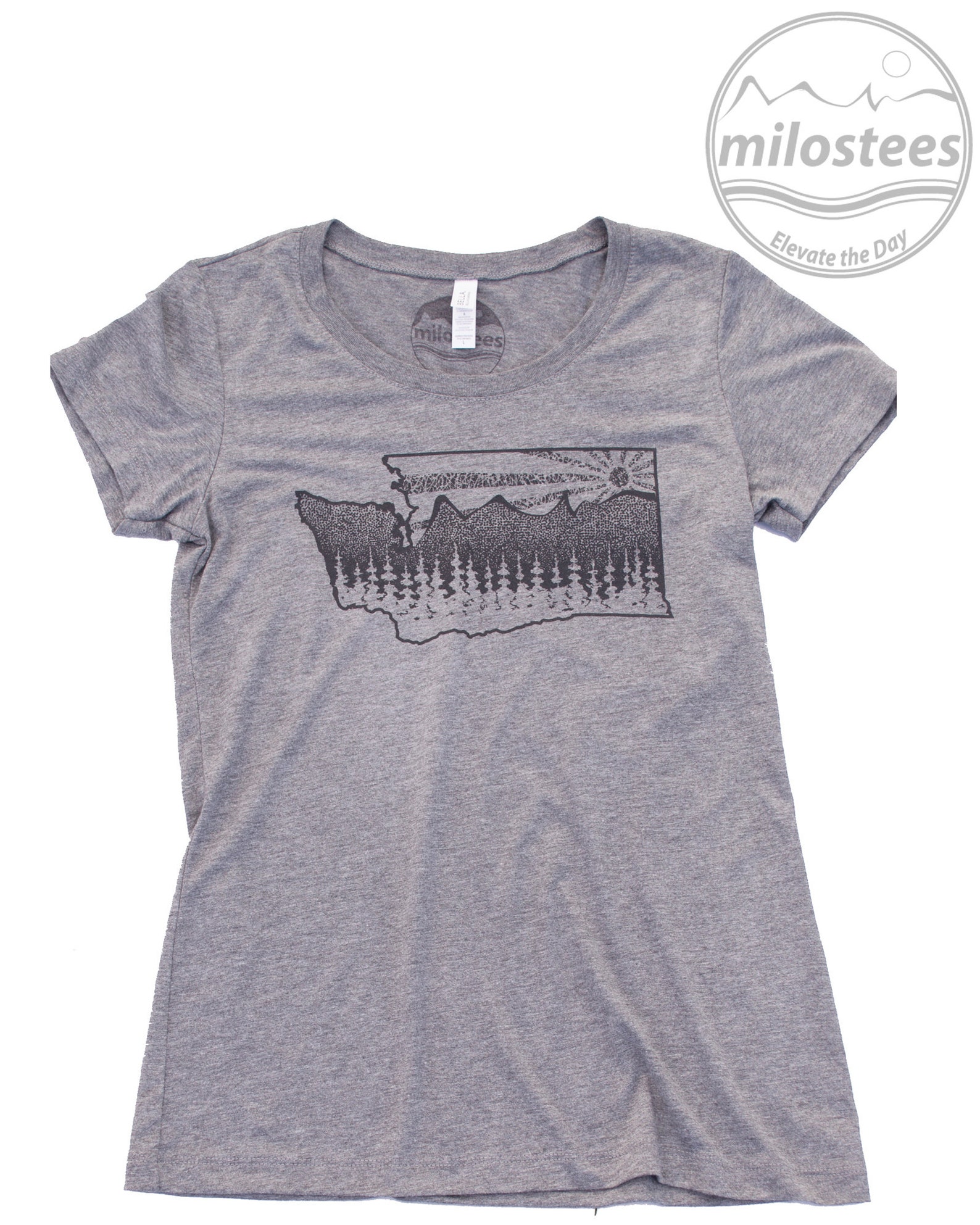 Washington State Shirt for Her, Mountains the Sun & Tree Hand Printed ...