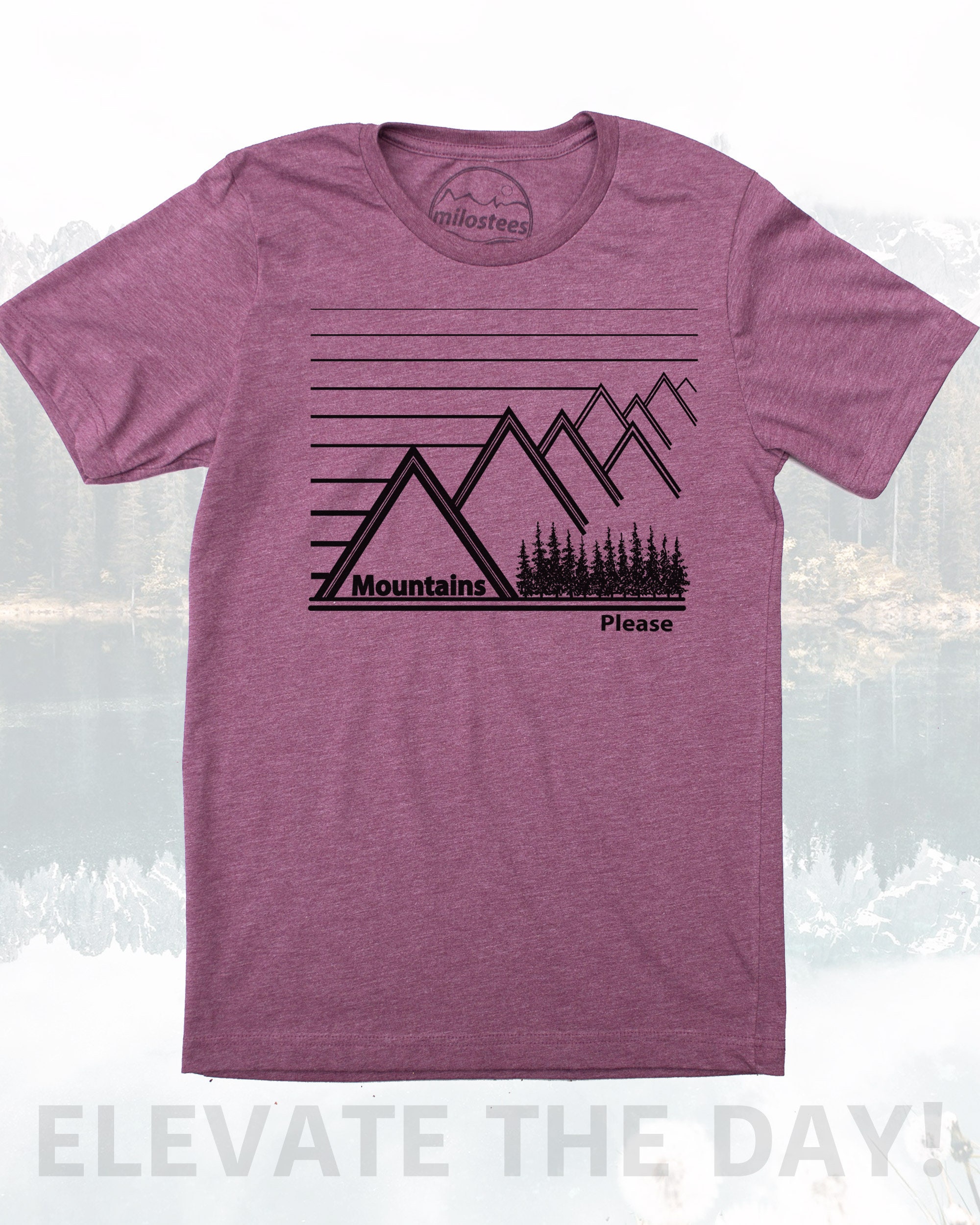 Mountain T-shirt graphic landscape print on blue 50/50 tee by | Etsy
