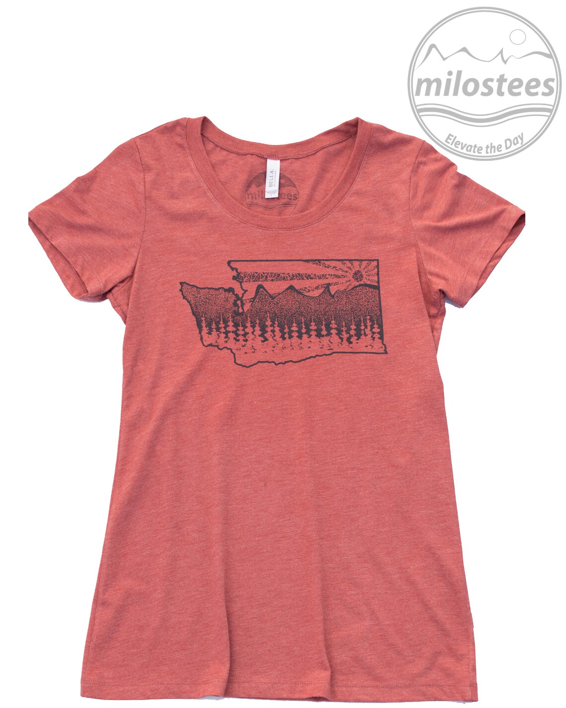 Washington State Shirt for Her, Mountains the Sun & Tree Hand Printed ...
