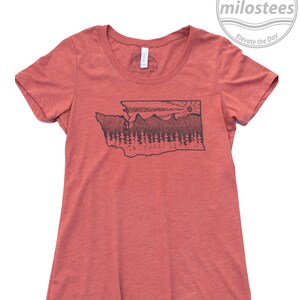 Washington State Shirt for Her, Mountains the Sun & Tree Hand Printed ...