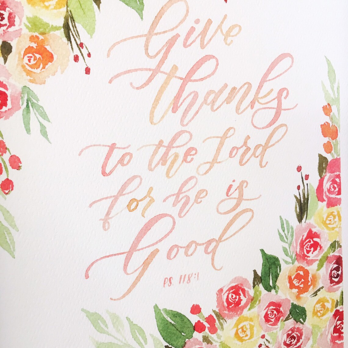 Orange Hand Painted Watercolor Scripture Print Psalm 136 - Etsy