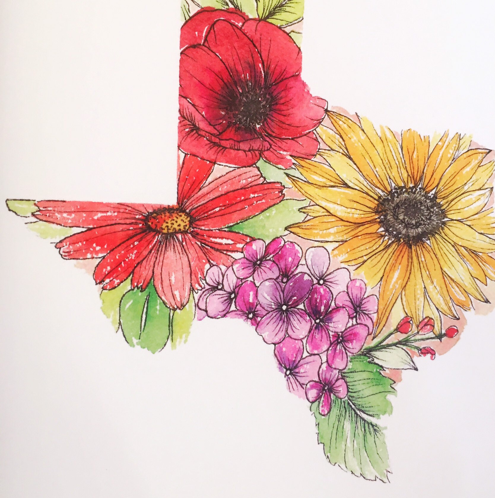 Hand Painted Watercolor Floral Texas - Etsy