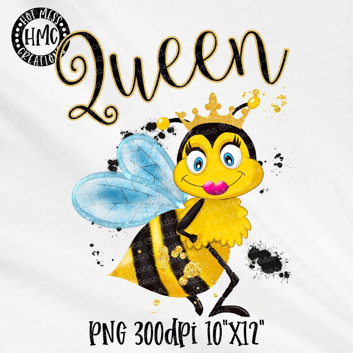 Queen Bee PNG Bumblebee With a Queen Gold Glitter Crown | Etsy