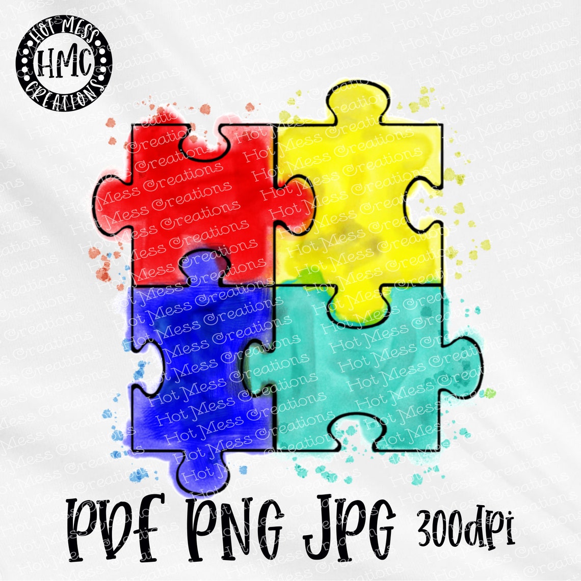 Autism Puzzle Watercolor PDF PNG JPG Sublimation Clipart | Etsy