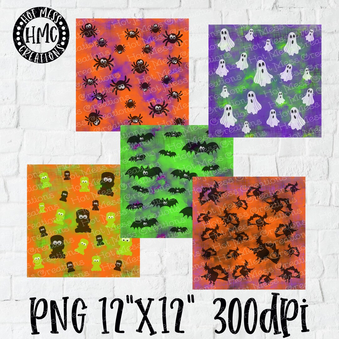 Halloween Digital Paper PNG - Bats - Frankenstein - Ghost - Spiders ...