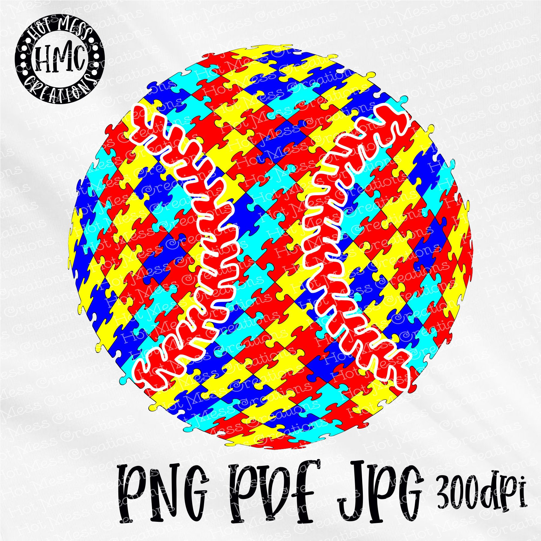 Autism PDF PNG JPG Autism Baseball Design Sublimation Clipart Digital ...