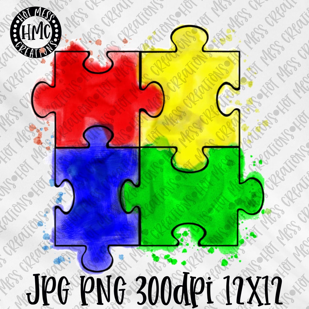 Autism Puzzle Watercolor PNG JPG - Sublimation Clipart - Digital ...