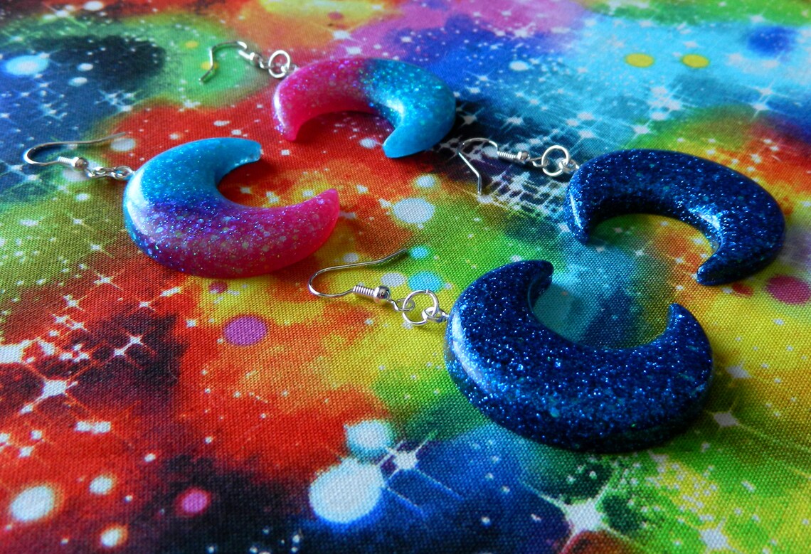 Defect Sale Earring Set. Resin Moon Earrings - Etsy