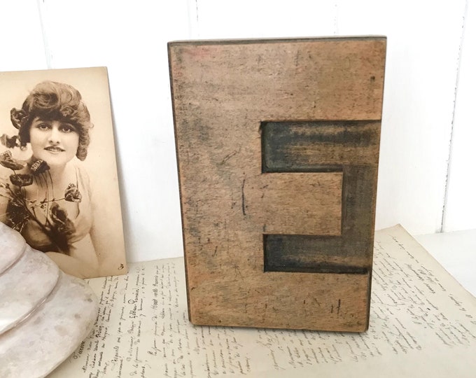 Antique Wooden Printing Block, Letter E Uppercase, Wood Block Letter ...