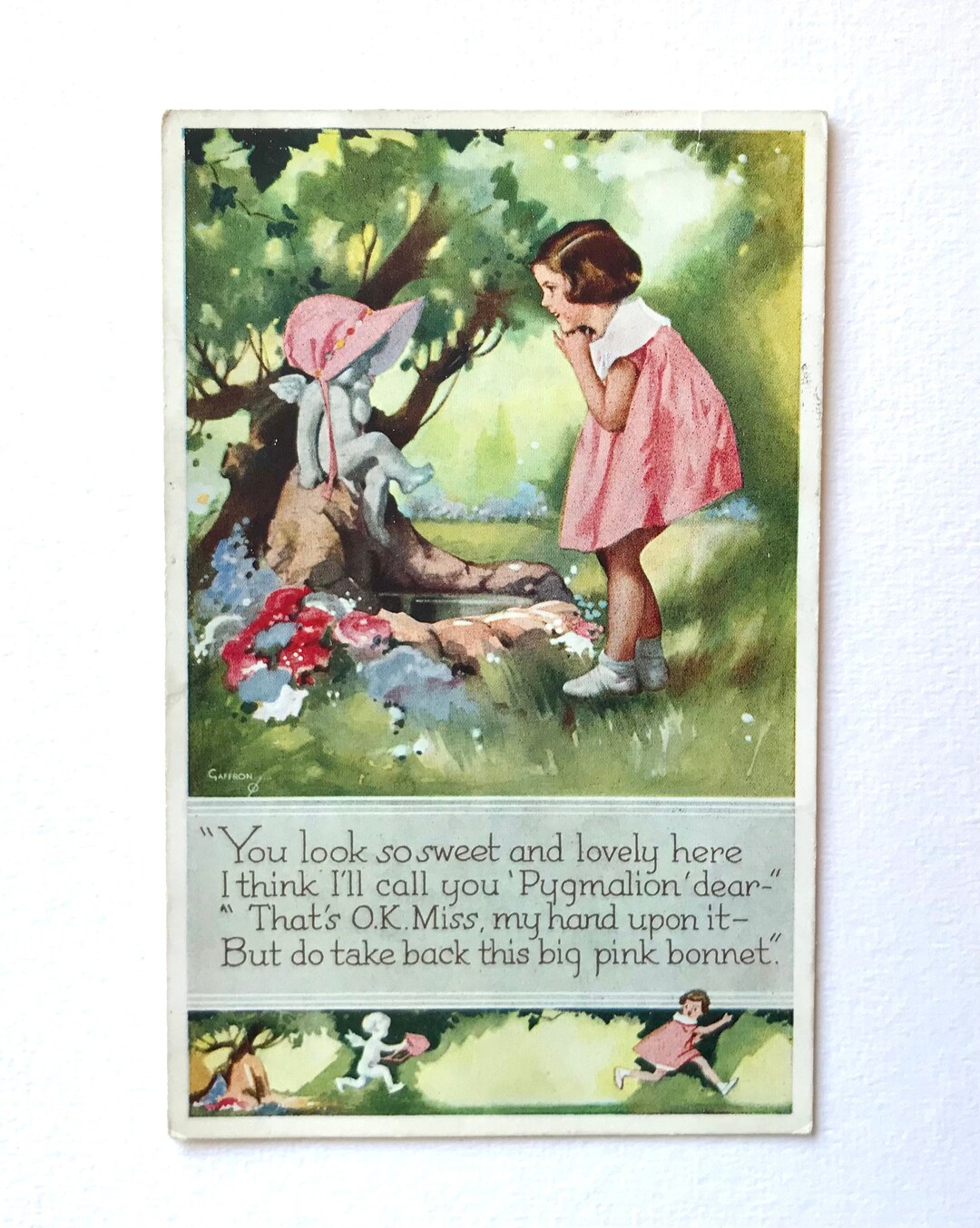 Antique Postcard, Adorable Illustration, Little Girl, Pygmalion, Pink ...