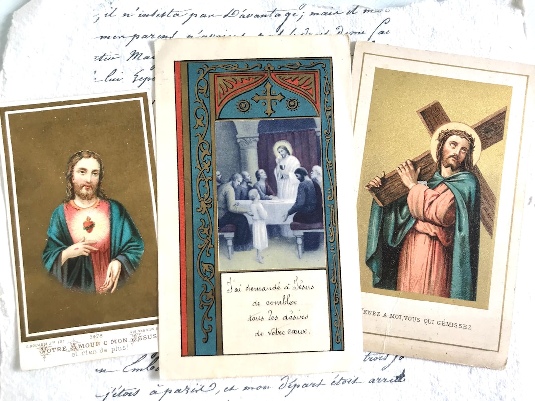 Antique French Prayer Cards, Jesus, Sacred Heart, Child, Gold ...