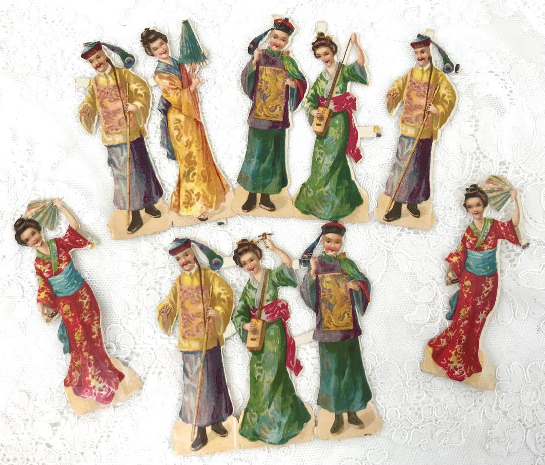 Antique Scraps, People in Traditional Japanese Dress, Ten Original Die ...