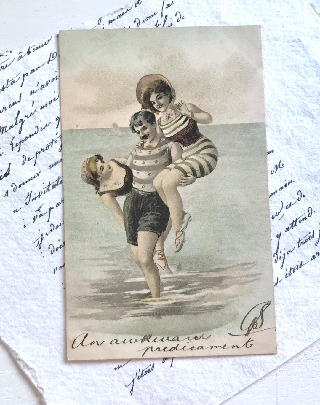 Bathing Beauties Postcard Young Man Carrying Pretty Ladies in - Etsy