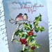 Christmas Postcard, Bullfinches on a Branch, Silver Background, Embossed Holly Leaves and ...