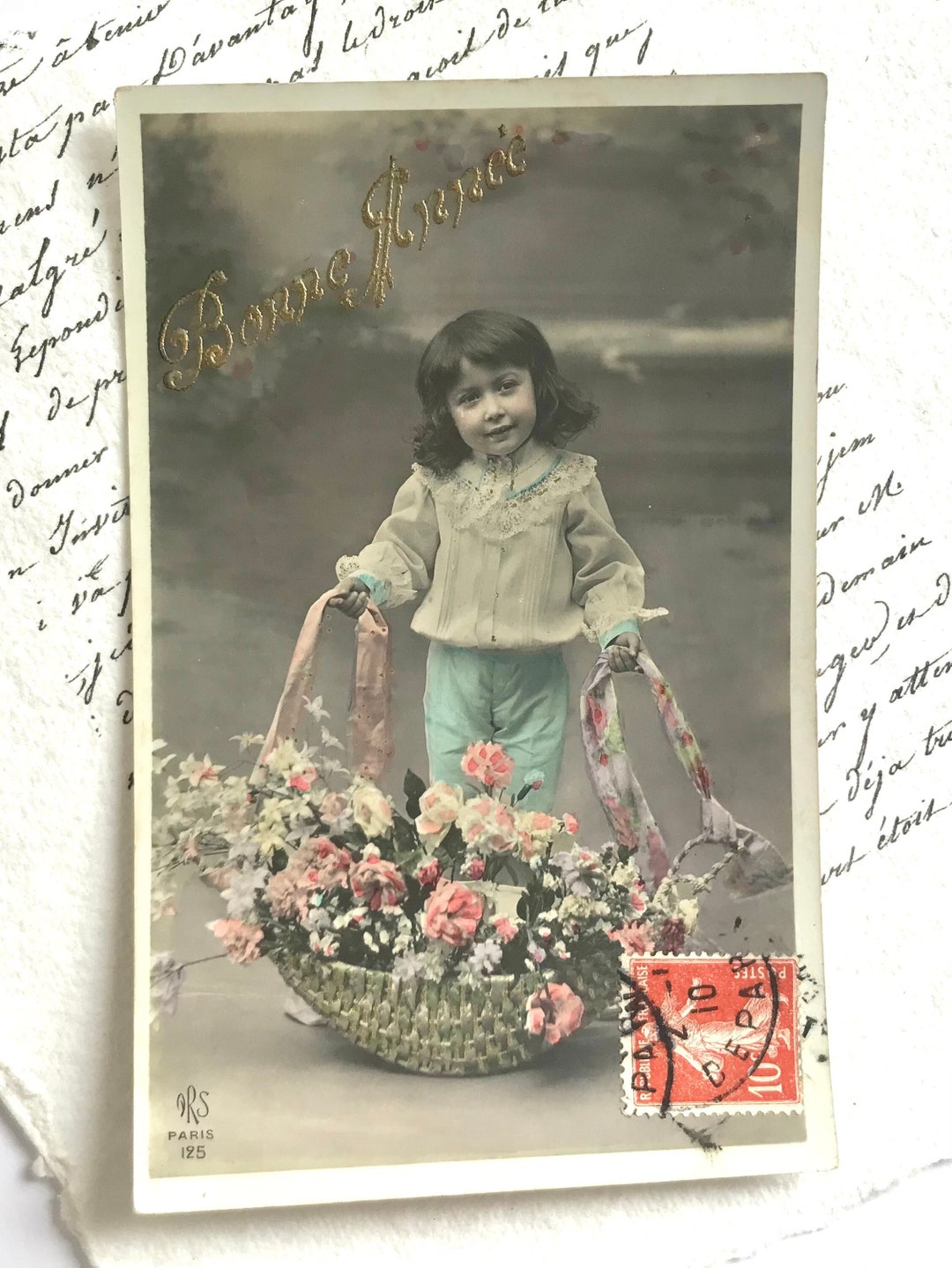 Antique French Postcard, Boy With Flowers, Paris 1910 - Etsy
